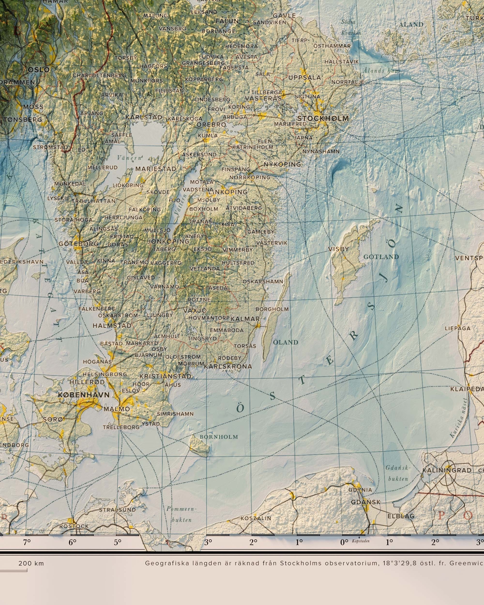 Topografisk karta över Sverige - Norden - Mapbits